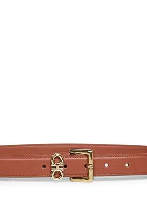 FERRAGAMO New Cognac Smooth Leather Double Gancini Belt