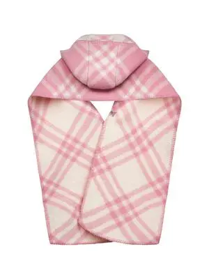 Burberry Pink Check Wool Hooded Scarf - Multicolor