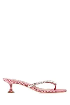 Amina Muaddi Embroidered Fabric Thong Mules - Multicolor