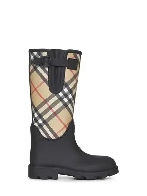 Burberry Black Rubber Marsh Stamp High Rain Boots - Multicolor