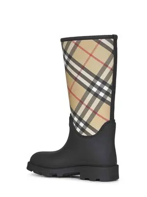 Burberry Black Rubber Marsh Stamp High Rain Boots