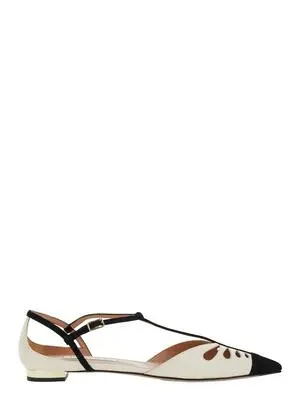 AQUAZZURA Camille' White Ballet Shoes With Cut-out Detail In Leather - Multicolor