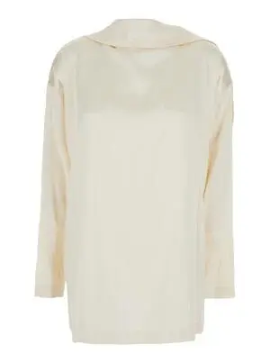 Phoebe Philo White Stretch Silk High Neck Blouse With Knot Detail For - Multicolor