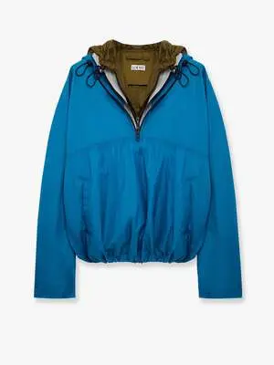 Loewe Anorak Technical Fabric Windbreaker With Embroidered Anagram Logo - Blue