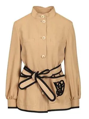 Valentino Garavani Embroidered Twill Jacket With Belt - Cream
