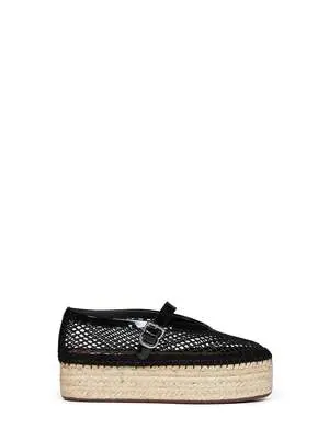 Alaïa Fishnet And Patent Leather Wedge Espadrilles - Multicolor