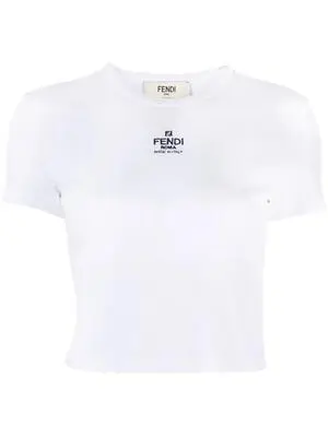 Fendi Ribbed Logo Cropped Top - White