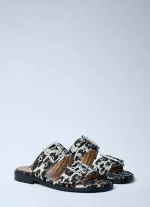 GANNI Buckle Two Strap Sandals - Brown