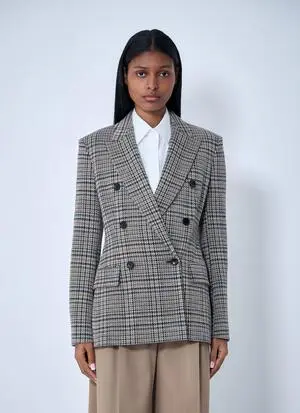 Max Mara Checked Wool Blend Double-breasted Blazer - Gray