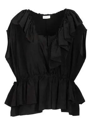 Dries Van Noten Jersey Top With Belt - Black