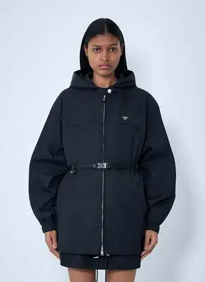Prada Re-nylon Hooded Belted Anorak Jacket - Black