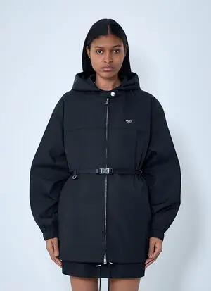 Prada Re-nylon Hooded Belted Anorak Jacket - Black