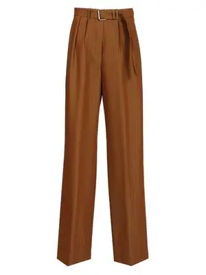Dries Van Noten Striped Wool Blend Belted Wide-leg Trousers - Brown