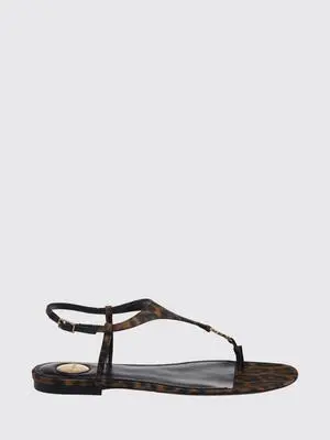 Saint Laurent Cassandra Animal Print Viscose Sandals - Black
