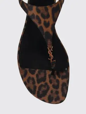 Saint Laurent Cassandra Animal Print Viscose Sandals - Black