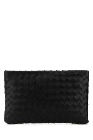 Bottega Veneta Leather Medium Clutch - Black