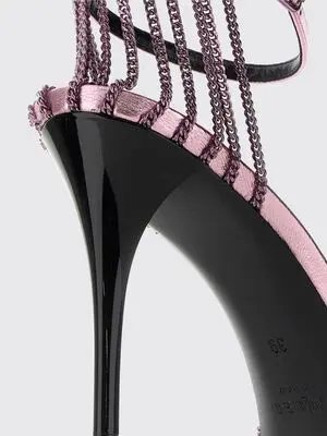 Saint Laurent Metallic Chain-detail Heeled Sandal - Gray