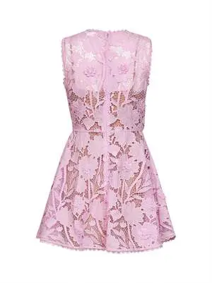 SELF-PORTRAIT Pink Macramé Lace Mini Dress