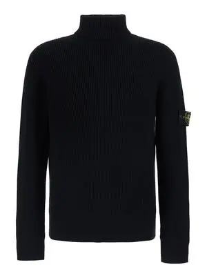 Stone Island High Collar Wool Sweater - Black