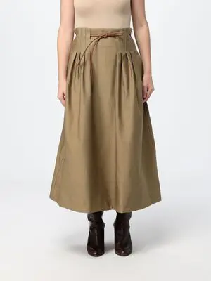 Max Mara A-line High-waisted Midi Cotton Skirt With Drawstring - Brown