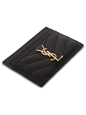Saint Laurent Black Quilted Leather Card Holder With Logo - Multicolor