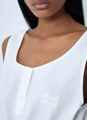 Miu Miu Logo Motif Drawstring Top - White