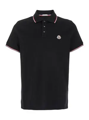 Moncler Black Piquet Cotton Polo Shirt With Logo Patch - Multicolor