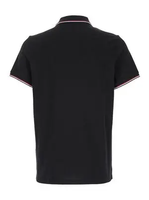 Moncler Black Piquet Cotton Polo Shirt With Logo Patch - Multicolor