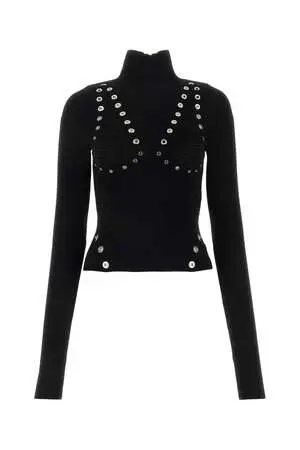 Off-White Viscose Blend Top - Black