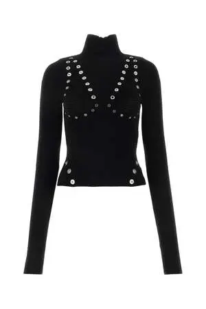 Off-White Viscose Blend Top - Black