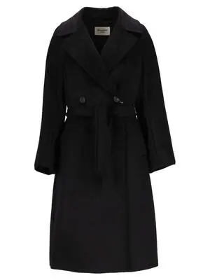 Max Mara Resina Drap Wool Long Coat Double Breast - Black