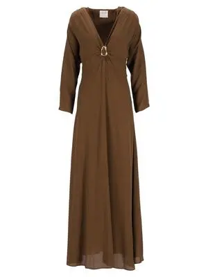FORTE_FORTE Sculpture Buckle Silk-blend Dress - Brown