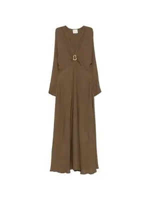 FORTE_FORTE Sculpture Buckle Silk-blend Dress - Brown