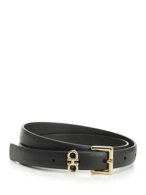 FERRAGAMO Double Gancini Fixed Belt - Black