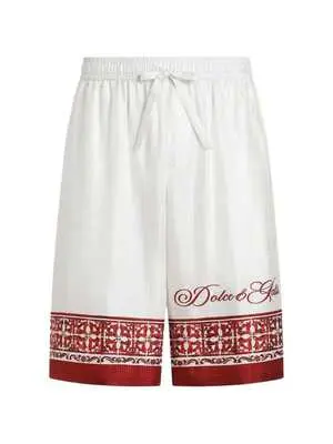 Dolce & Gabbana Vanity Bermuda Shorts In Jacquard Twill With A Majolica Print - White