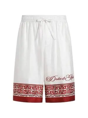 Dolce & Gabbana Vanity Jacquard Twill Bermuda Shorts With Majolica Print - White