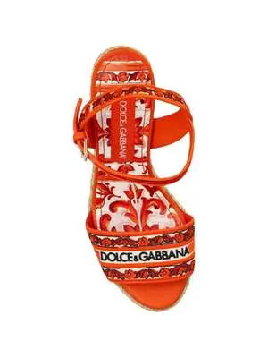 Dolce & Gabbana Embroidered Logo Wedge Sandals - Multicolor