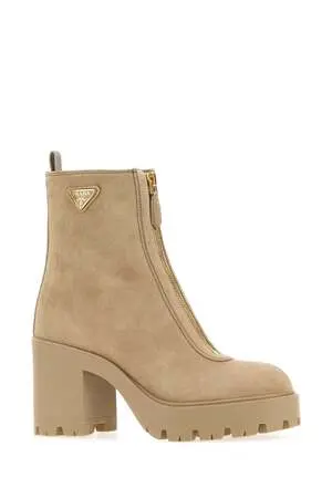 Prada Beige Suede Ankle Boots