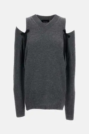 Simone Rocha Relaxed Cashmere Slash V-neck Jumper W/ Bow - Multicolor