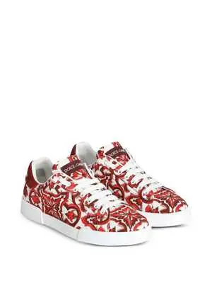 Dolce & Gabbana Portofino Canvas Sneakers With Majolica Print - Red