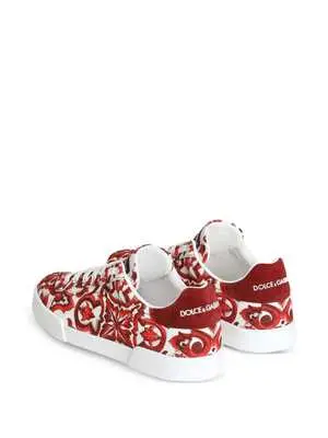 Dolce & Gabbana Portofino Canvas Sneakers With Majolica Print - Red