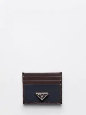 Prada Calf Leather And Nylon Card Holder With Logo