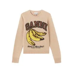 GANNI Wool Blend Graphic Knit Pullover - Cream