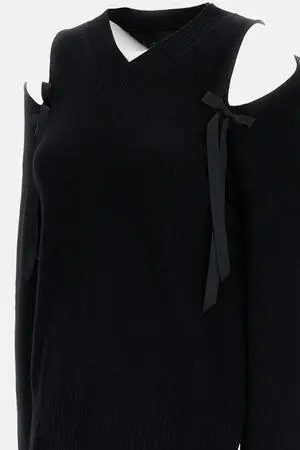 Simone Rocha Cashmere Slash V-neck Jumper With Bow - Multicolor