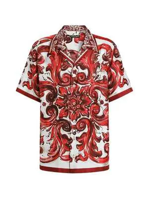 Dolce & Gabbana Silk Twill Hawaiian Shirt With Majolica Print - Red