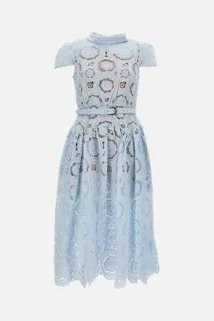 SELF-PORTRAIT Blue Floral Lace Midi Dress - Multicolor