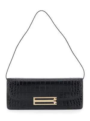 Victoria Beckham Dorian East-west' Shoulder Bag With Plaque Closure On The Front And Crocodile-embossed Effect In Leather For - Black