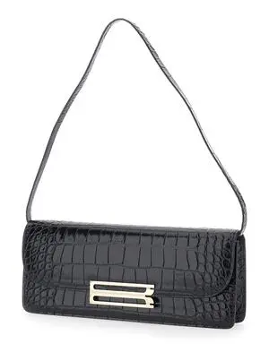 Victoria Beckham Dorian East-west' Shoulder Bag With Plaque Closure On The Front And Crocodile-embossed Effect In Leather For - Black