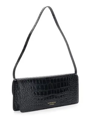Victoria Beckham Dorian East-west' Shoulder Bag With Plaque Closure On The Front And Crocodile-embossed Effect In Leather For - Black