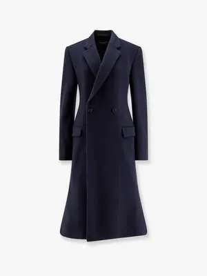 Balenciaga Godet Midi Double-breasted Wool Coat - Blue